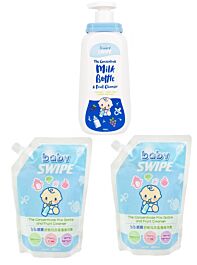 (1+2套裝) Baby Swipe威寶 奶瓶及蔬果濃縮洗劑 (支裝 650mlx1 + 補充裝 1Lx2)